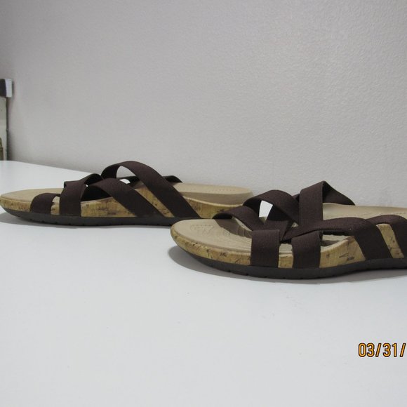 CROCS | Shoes | Crocs Brown Edie Strappy Criss Cross Slide Sandals ...